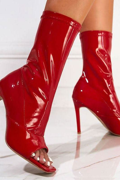 Unique Open Toe Stiletto Red Leather Boots Heels for Bold Style – The ...